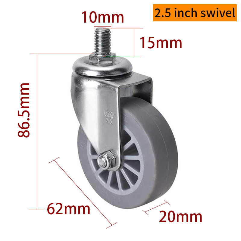 EDL Mini Caster Wheels 2.5inch 30kg Threaded TPE by Swivel and Brake type