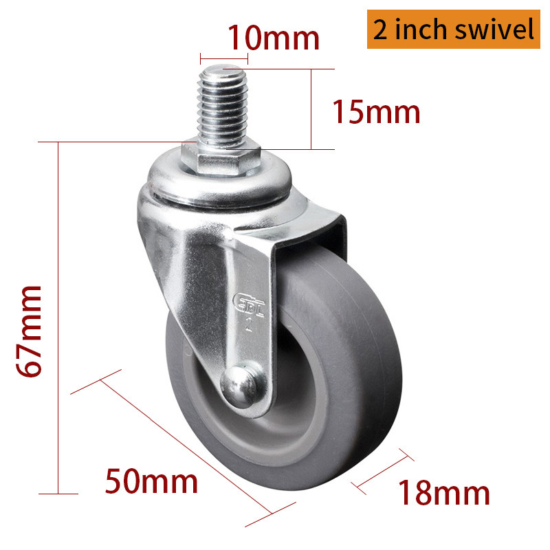 EDL Mini Caster Wheels 2inch 30Kg TPE by Swivel and Brake Silent Movement