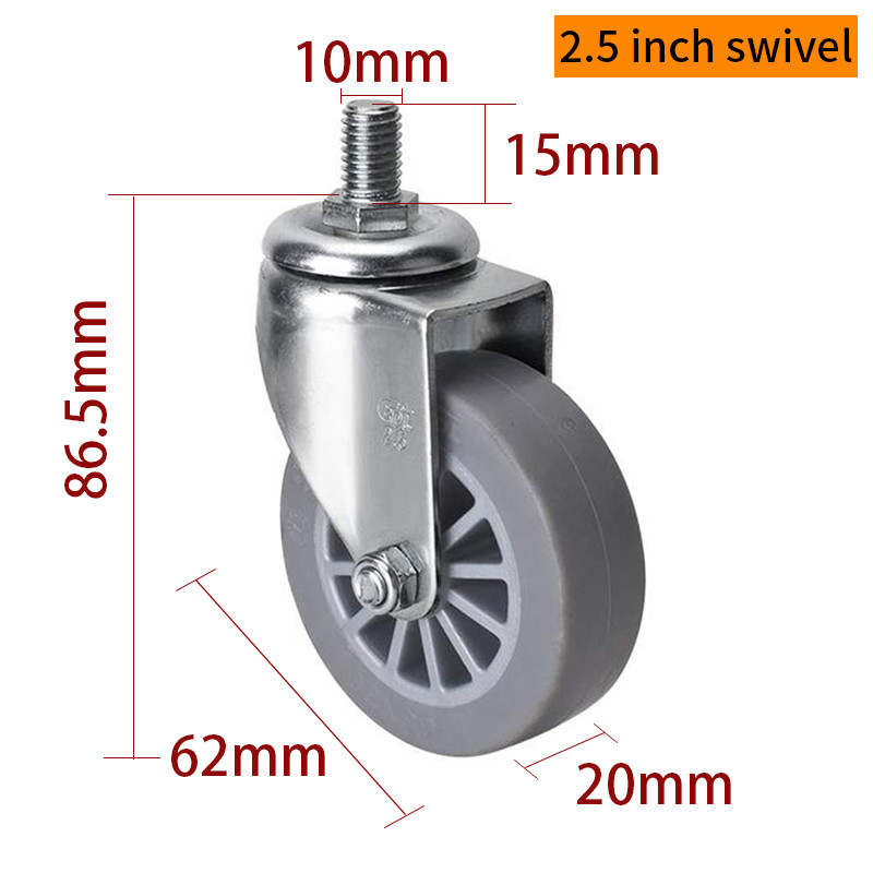 EDL Mini Caster Wheels 2.5inch 30kg Threaded TPE by Swivel and Brake type
