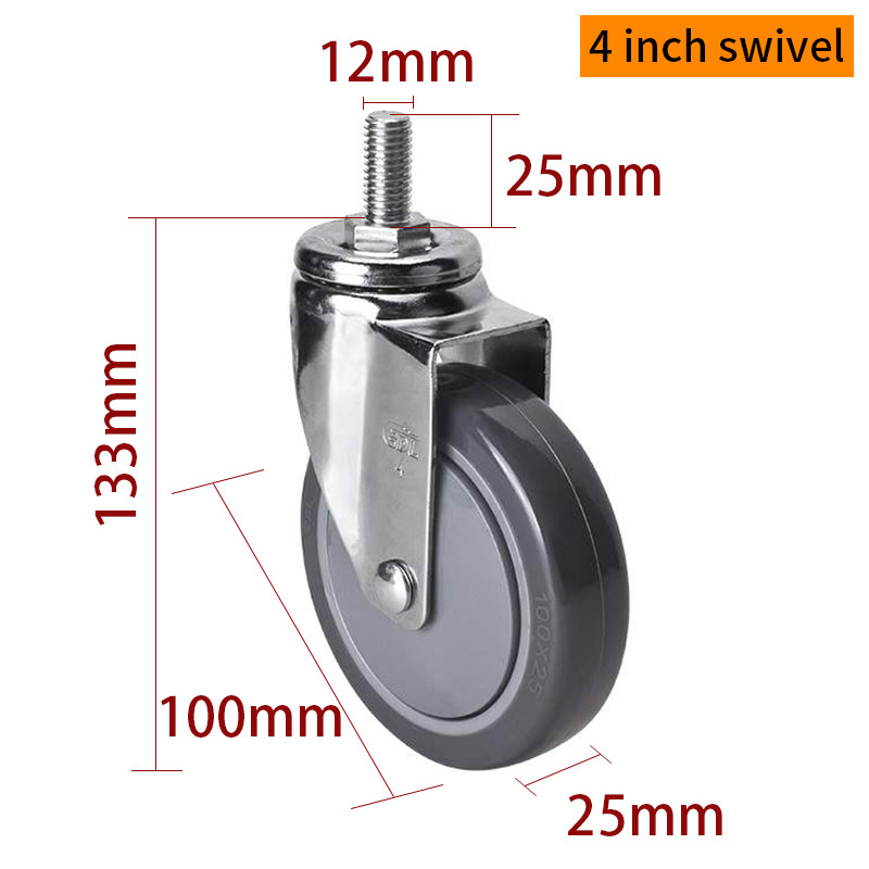 80kg Threaded TPU 4 Inch Swivel Casters 100mm Braked Castors
