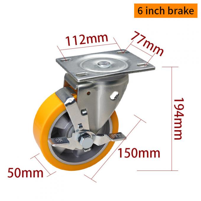 6 Inch Caster Wheels Heavy Duty 550kg Load Caster Wheel Mounting Plate